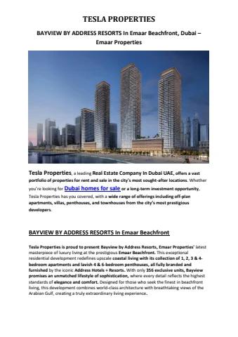 BAYVIEW BY ADDRESS RESORTS In Emaar Beachfront By Tesla Properties ...