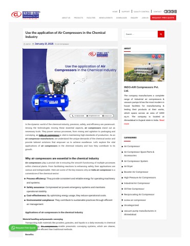 Use the application of Air Compressors in the Chemical Industry