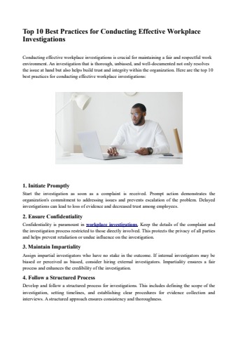 Top 10 Best Practices for Conducting Effective Workplace Investigations