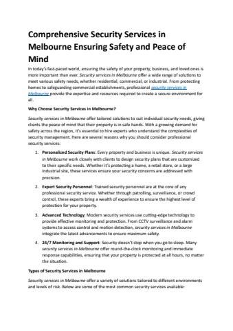 Comprehensive Security Services Melbourne Protect What Matters Most