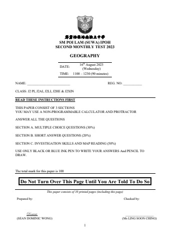 JUNIOR 2 GEOGRAPHY SECOND MONTHLY TEST 2023 - PLHS Library Flip PDF ...