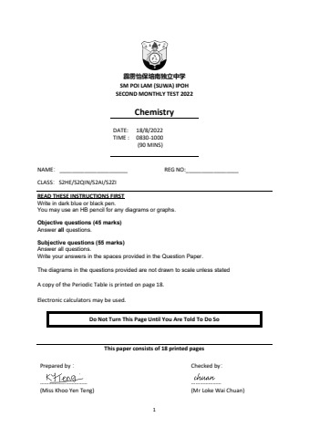 SPM CHEMISTRY SECOND MONTHLY TEST PAPER - PLHS Library Flip PDF | AnyFlip