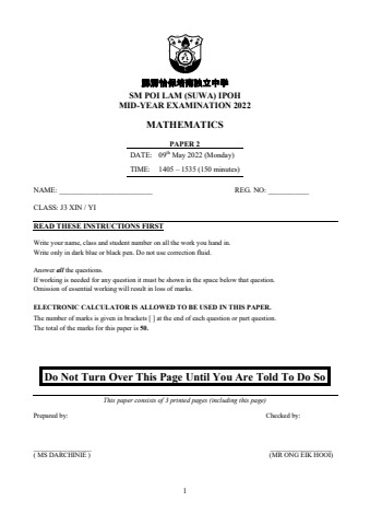 Mid-Year Examination 2022 IGCSE Junior 3 Mathematics P2 (J3XIN,J3YI) - PLHS Library Flip PDF ...