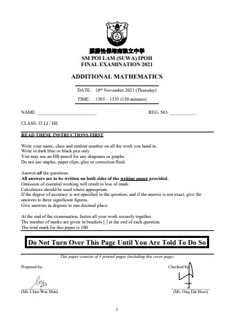 J3 Additional Mathematics Final Examination 2021 (J3 LI HE) - PLHS Library Flip PDF | AnyFlip
