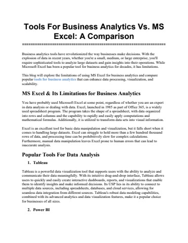 Tools For Business Analytics Vs. MS Excel: A Comparison - brandingbear ...