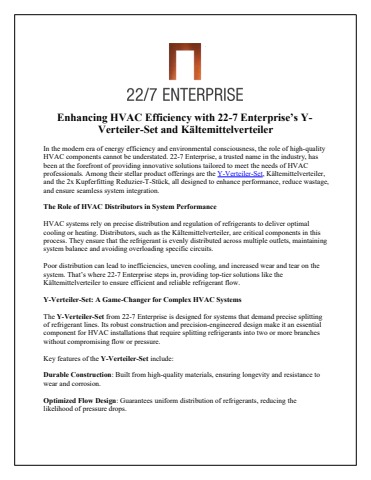 Enhancing HVAC Efficiency with 22-7 Enterprise’s Y-Verteiler-Set and ...