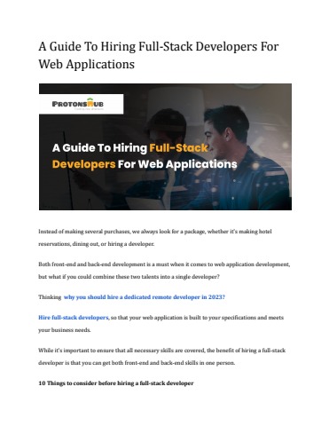 A Guide To Hiring Full-Stack Developers For Web Applications