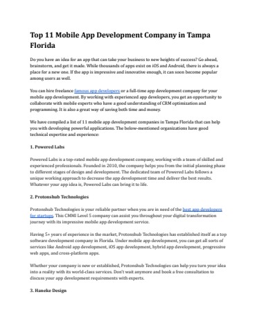 Top 11 Mobile App Development Company in Tampa Florida - Protonshub ...