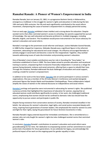 Ramabai Ranade: A Pioneer of Women’s Empowerment in India