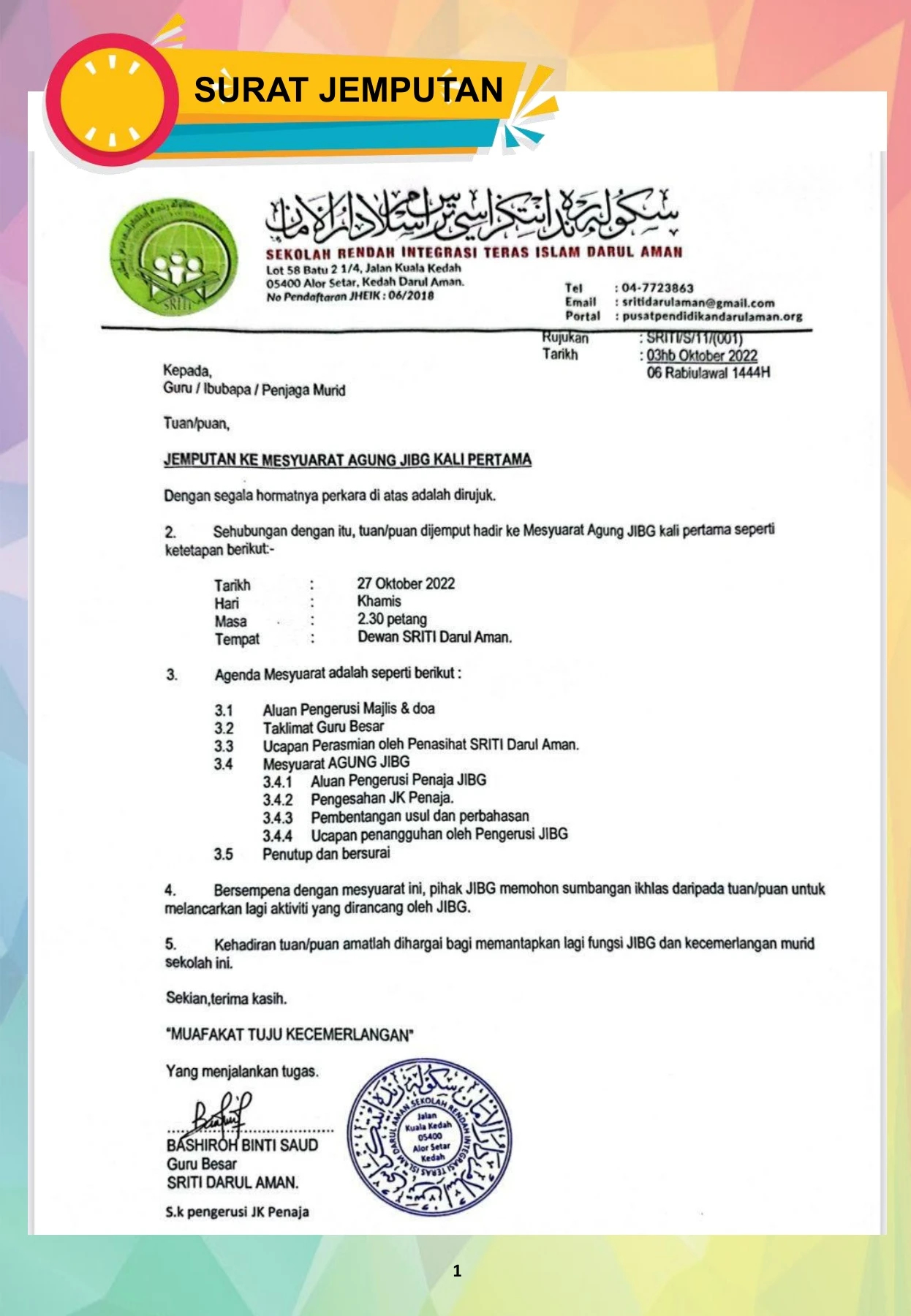 MESYUARAT AGUNG JIBG SRITI DARUL AMAN 2022