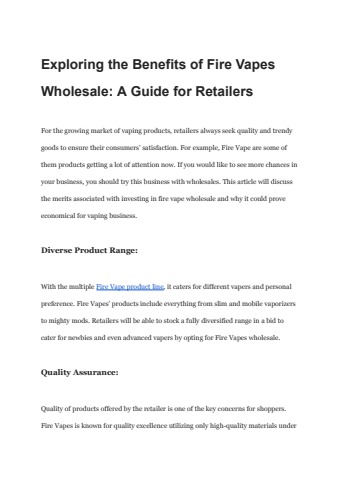Fire Vapes wholesale - ayanhaider6646 Flip PDF | AnyFlip