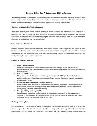 Biomass Offset Ink: A Sustainable Shift in Printing