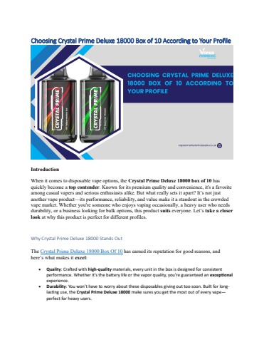 Choosing Crystal Prime Deluxe 18000 Box of 10 According to Your Profile