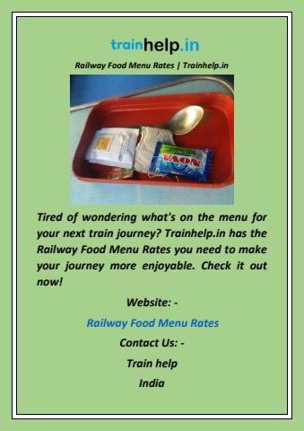 Railway Food Menu Rates Trainhelp.in