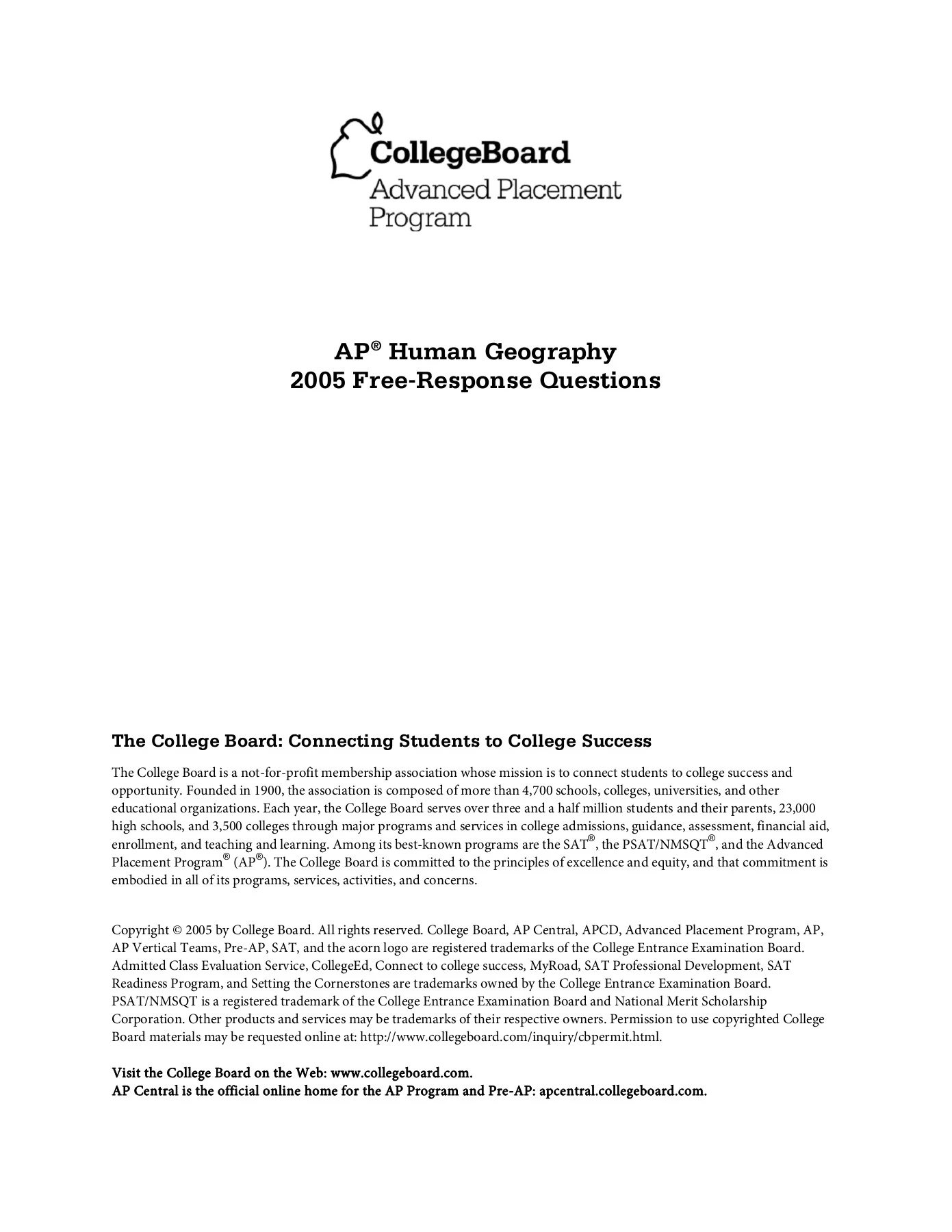 ap 2005 human geography free-response questions