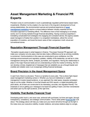 Asset Management Marketing & Financial PR Experts