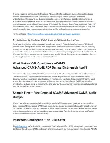 Unified Advanced-CAMS-Audit Dumps PDF Kit for 2025 Success - fifomi1842 ...