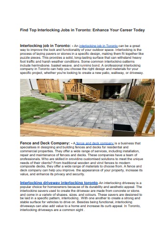 Find Top Interlocking Jobs in Toronto Enhance Your Career Today ...
