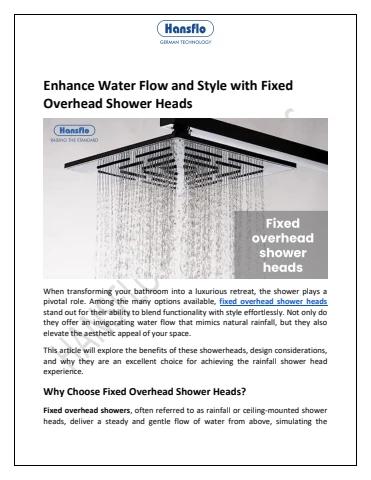 Enhance Water Flow and Style with Fixed Overhead Shower Heads - hansflobathfittings Flip PDF ...