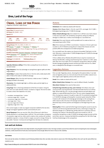Ornn, Lord of the Forge - Monsters - Homebrew - D&D Beyond ...