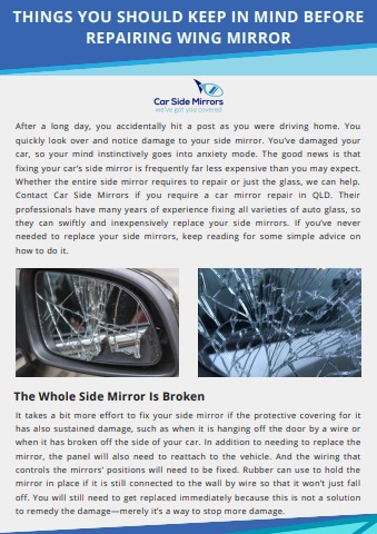 Things You Should Keep In Mind Before Repairing Wing Mirror