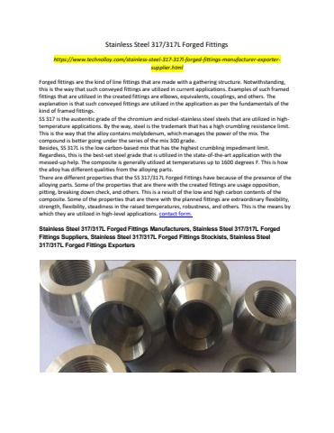 Stainless Steel 317/317L Forged Fittings Stockists - Tecnoloy Inc Flip ...