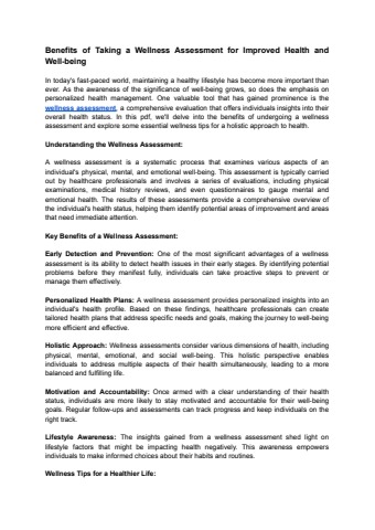 Benefits of Taking a Wellness Assessment for Improved Health and Well-being