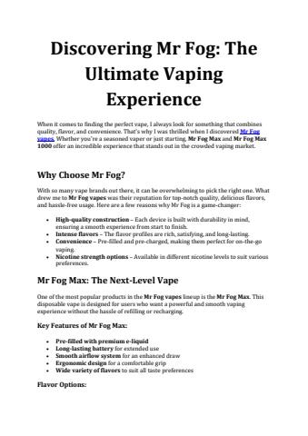 Discovering Mr Fog: The Ultimate Vaping Experience