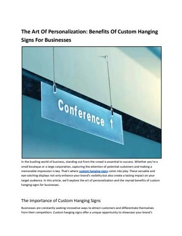 The Art Of Personalization: Benefits Of Custom Hanging Signs For Businesses