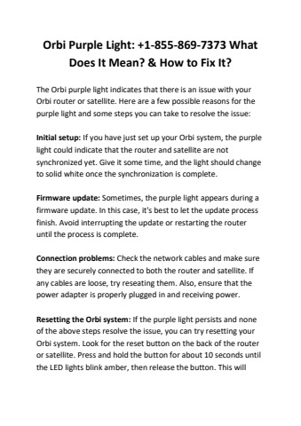 Orbi Purple Light: +1-855-869-7373 What Does It Mean? & How to Fix It ...