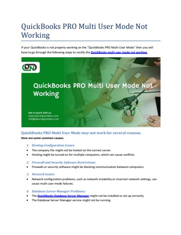 QuickBooks PRO Multi User Mode Not Working