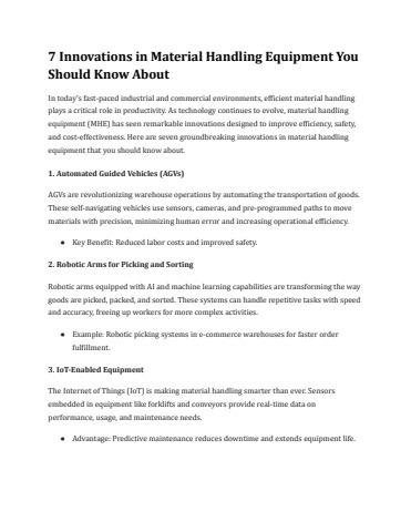 7 Innovations in Material Handling Equipment You Should Know About