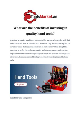 What are the benefits of investing in quality hand tools? - Tools ...
