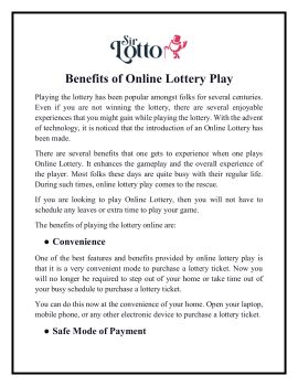 Benefits of Online Lottery Play - rodesalex46 Flip PDF | AnyFlip