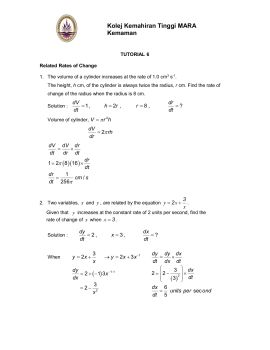 TUTORIAL 6 Related Rates of Change, Small Change and Approximation ...