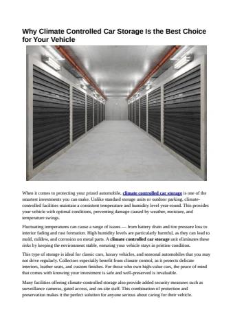 Why Climate Controlled Car Storage Is the Best Choice for Your Vehicle