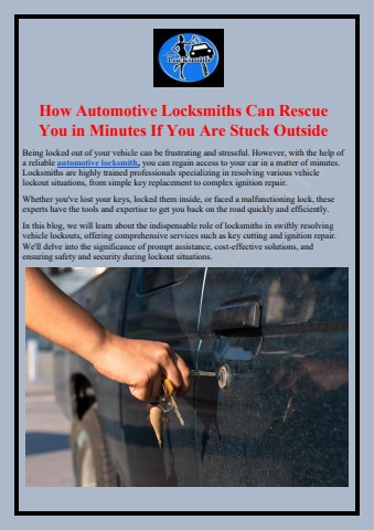 How Automotive Locksmiths Can Rescue You in Minutes If You Are Stuck ...