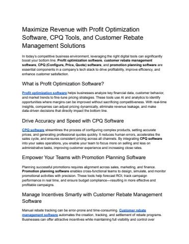 Maximize Revenue with Profit Optimization Software, CPQ Tools, and Customer Rebate Management ...