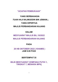 MPKj TEKS UCAPAN PEMBUKAAN YDP MESYUARAT MAJLIS OKTOBER 2022 - missrehan Flip PDF | AnyFlip
