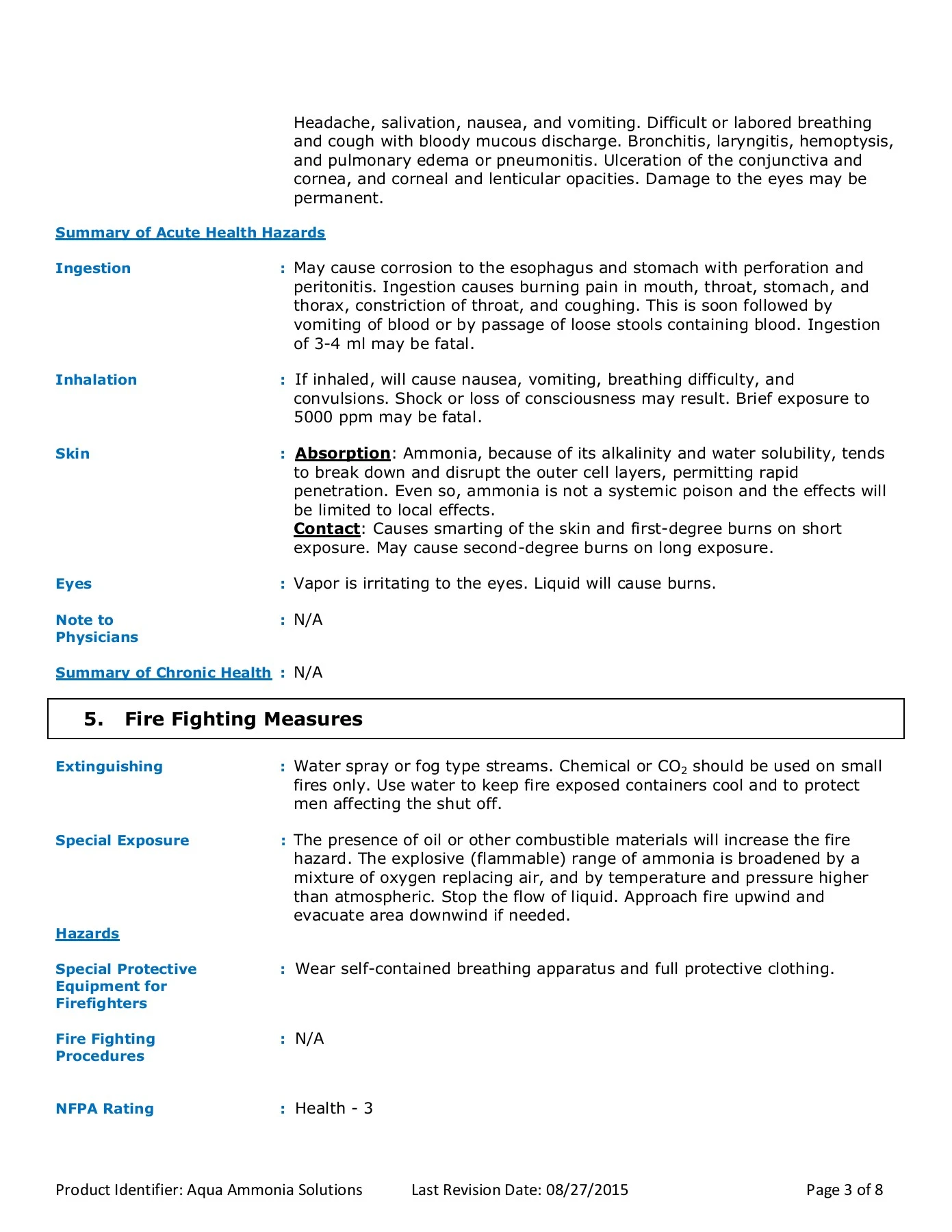 Safety Data Sheet - Aqua Ammonia-14% - Hill Brothers ...