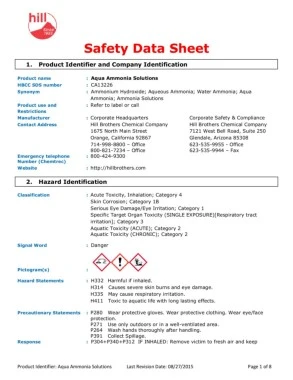 Safety Data Sheet - Aqua Ammonia-14% - Hill Brothers ...