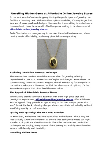 Unveiling Hidden Gems at Affordable Online Jewelry Stores