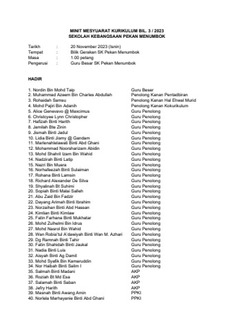 MINIT MESYUARAT KURIKULUM BIL 3-2023 - Muhammad Azeem Flip PDF | AnyFlip