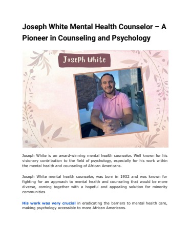 Joseph White Mental Health Counselor – A Pioneer in Counseling and ...