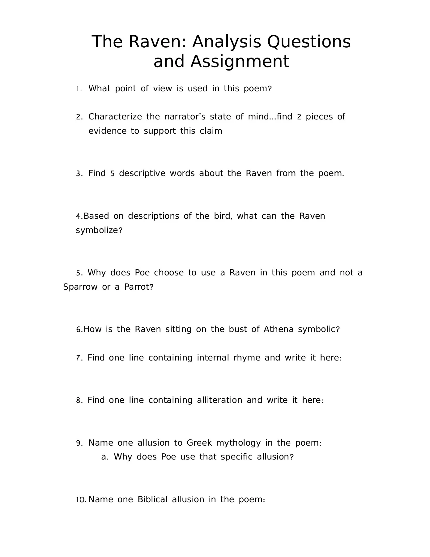 The Raven: Analysis Questions and Assignment