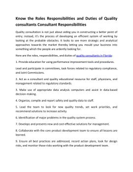 Know the Roles Responsibilities and Duties of Quality consultants ...