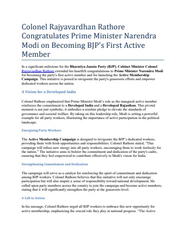 Colonel Rajyavardhan Rathore Congratulates Prime Minister Narendra Modi ...