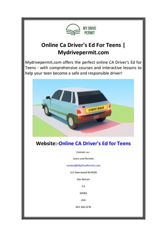 Online Ca Driver's Ed For Teens Mydrivepermit.com - Learn and Permits ...
