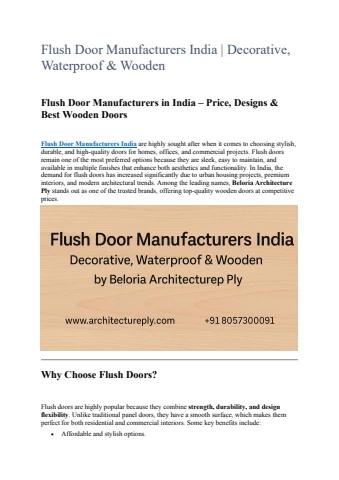 Flush Door Manufacturers India | Decorative, Waterproof & Wooden