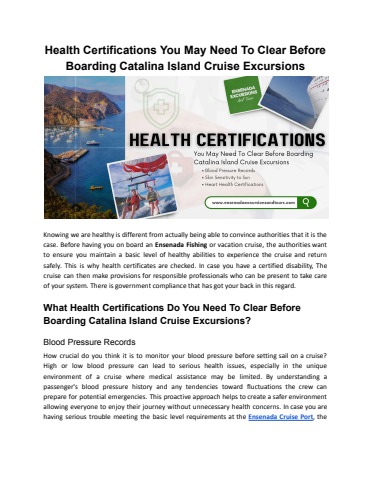 Health Certifications You May Need To Clear Before Boarding Catalina Island Cruise Excursions